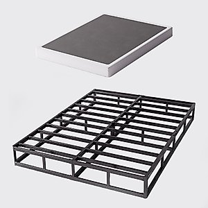 Bedsnus King Size Box Spring and Cover Set, 9 Inch High Profile Metal BoxSpring, Heavy Duty Structure Mattress Foundation, Noise Free, Non-Slip, Easy Assembly