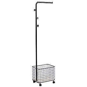 DOEWORKS L-Style Laundry Rolling Basket Cart with Clothes Hanging Bulter and Wheels, Laundry Hamper Sorter for Lavatory with Hanging Bar, Black