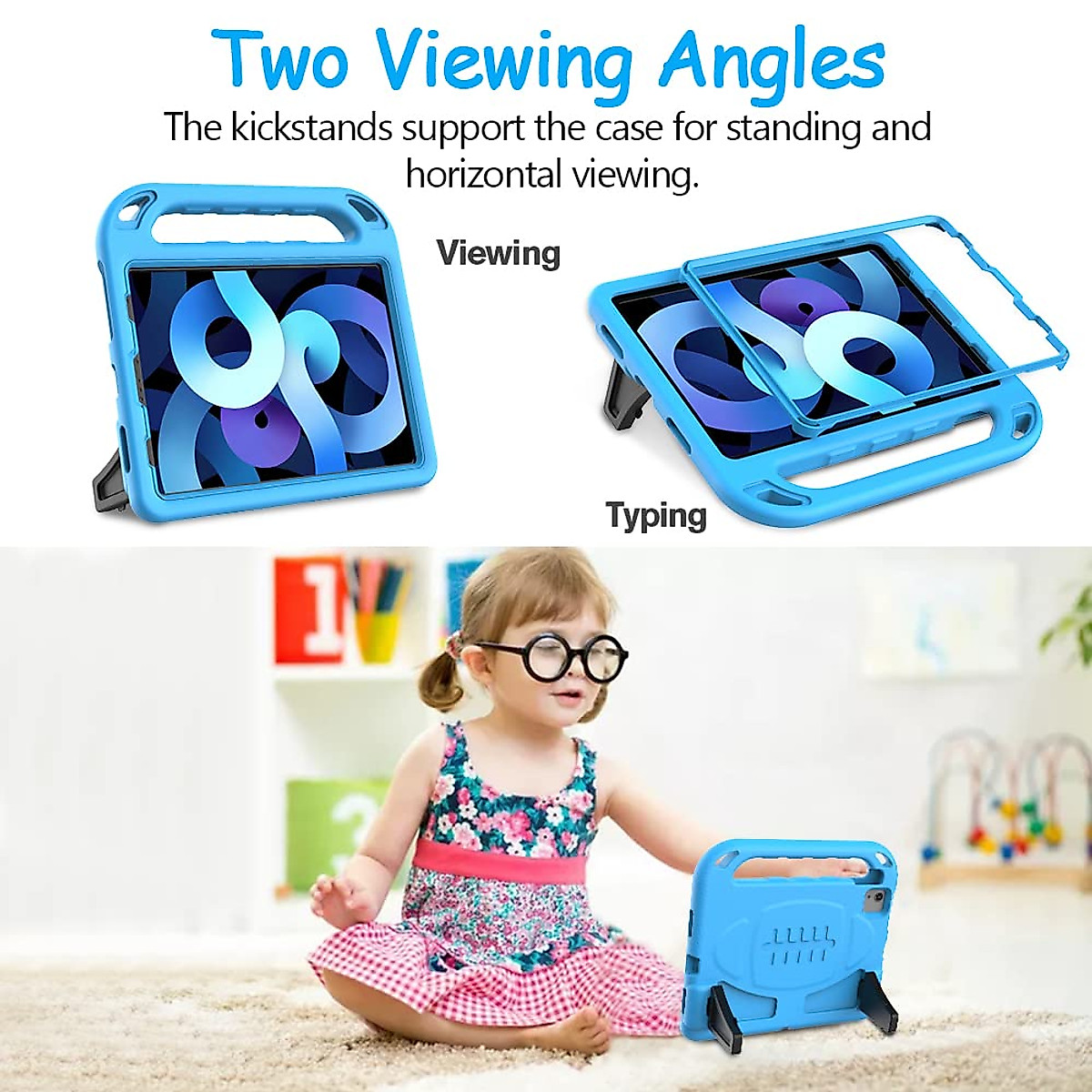 eTopxizu Kids Case with Built-in Screen Protector for iPad Air 5th Generation 2022/iPad Air 4th Gen 2020, 10.9" iPad Air 5/4 Shockproof Handle Stand Case for iPad Air 5th/4th Gen 10.9/Pro 11, Blue