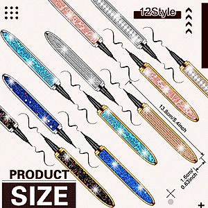 12 Pieces Self Adhesive Eyeliner 2 in 1 Eye Liner Pen Diamond Liquid Eyeliner No Glue No Magnetic Eyeliner Waterproof Lasting for Women Girls Eye Makeup False Eyelashes Gift, Black
