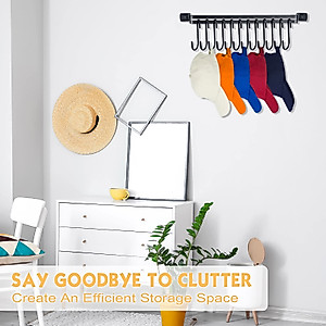 Pots and Pans Hanging Rack Wall Mounted,Kitchen Utensil Hanger with 12 Pack Black S Hooks for Hanging Spatulas Measuring Spoons Tools Coffee Mug,Anti-Drop Kitchen Wall Rack Rrganizer -17 Inch