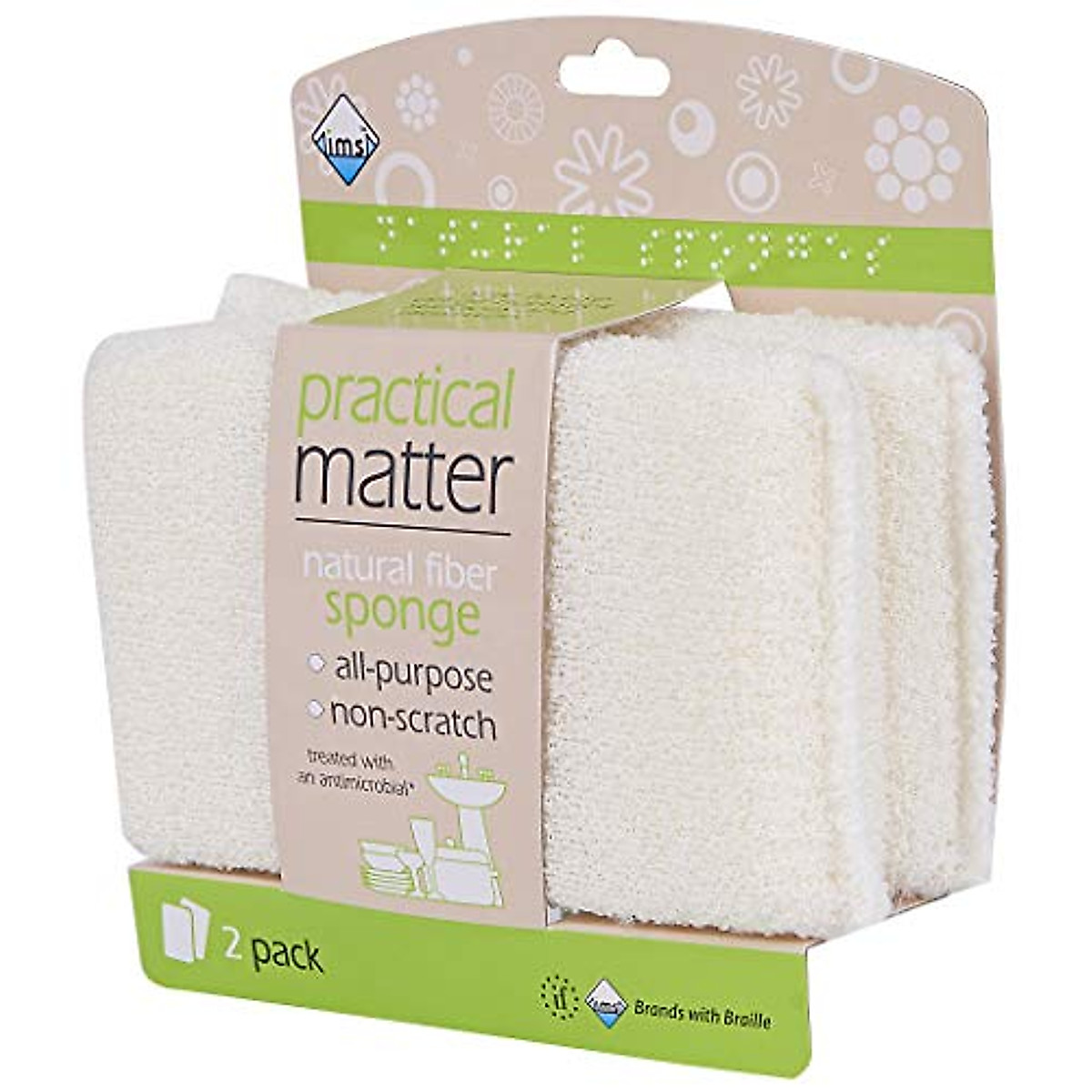 Practical Matter Kitchen Sponge, Organic Cotton Fiber All-Purpose Dish Sponges for Washing Dishes and Cleaning All Surfaces, Durable Non Scratch Scrub, 6 Count Value Pack