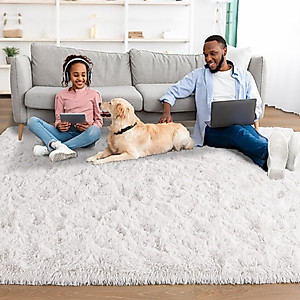 Foxmas Soft Area Rug for Living Room 8x10 Feet, Washable Large Fluffy Bedroom Rugs Thick Shaggy Carpet with Non-Slip Bottom for Kids Girls Dorm Room Modern Indoor Home Decor, Cream