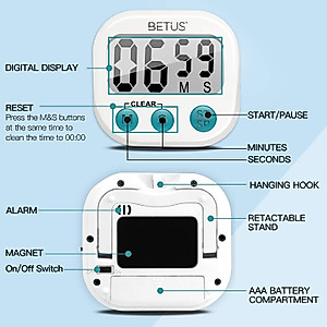 Betus Digital Kitchen Timer - Big Digits, Simple Operation and Loud Alarm - Magnetic Backing or Table Stand - Stopwatch Count Up and Down for Cooking Baking Sports Games Office