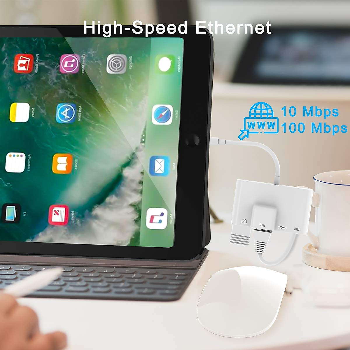 Sharllen RJ45 Ethernet Adapter 4 in 1 Lightning to HDMI Adapter 1080P HD Network LAN Wired Adapter USB Data Sync Charging Card Reader Compatible with iPhone/iPad/TV/Monitor/Projector/Keyboard/Mouse