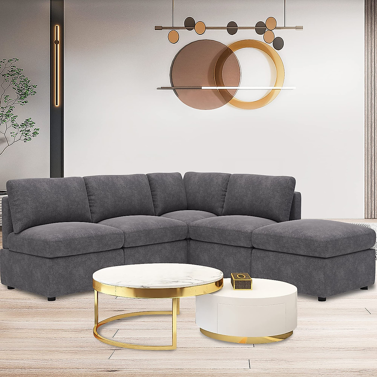 PayLessHere L Shaped Sofa Couch Convertible Sofa 4-Seat Sofa Modular Sectional Sofa Couch for Living Room Bedroom Office,Dark Gray