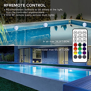 SANSI RGB Pool Lights with 16 Colors RF Remote, IP68 Waterproof Underwater Pond Lights with Magnet and Suction Cups, Tub Lights for Fish Tank Courtyard Inground Aboveground Pool Holiday Party, 2-Pack