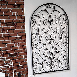TGKPT 41" Spanish Arch Wall Decor， Metal Semi-Circular Wall Art with Leaf Shape, Retro Decorative Iron Ornament for Wall, Garden, Home
