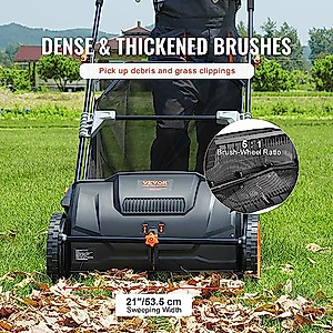 VEVOR Push Lawn Sweeper, 21-inch Leaf & Grass Collector, Strong Rubber Wheels & Heavy Duty Thickened Steel Durable to Use with Large Capacity 3.5 cu. ft. Mesh Collection Hopper Bag, 2 Spinning Brushes