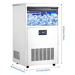 Towallmark Commercial Ice Maker Machine, 120Lbs/24H, 45Lbs Storage Bin, 0.9Inch Thick Ice Cube Ice Machine Automatic Cleaning Function Ideal for Home, Bar, Hotel, Restaurant