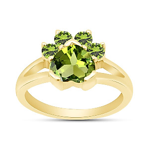 Wishrocks Heart & Round Cut Simulated Peridot Paw Print Ring Jewelry For Women In 14k Yellow Gold Over Sterling Silver Ring Size- 11.5