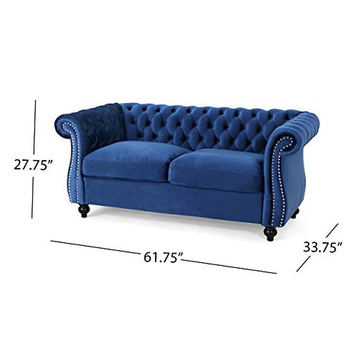Christopher Knight Home Karen Traditional Chesterfield Loveseat Sofa, Navy Blue and Dark Brown, 61.75 x 33.75 x 27.75