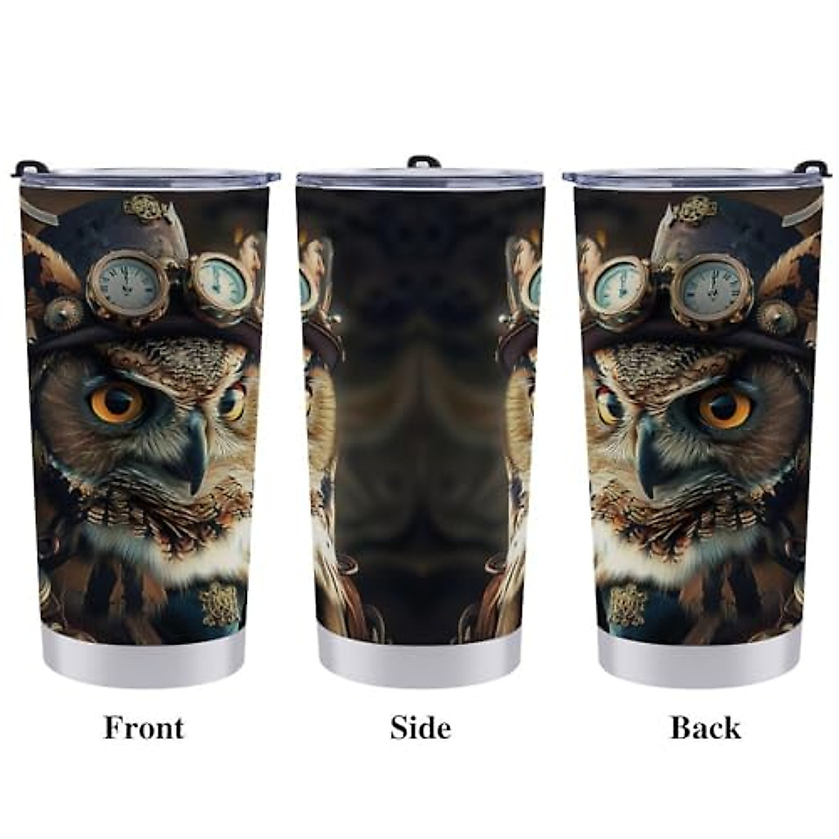 WNICELIN Steampunk Owl Retro Tumbler Insulated Travel Mug Stainless Steel Travel Tumbler Car Cup with Straw And Brush with Lid 20oz