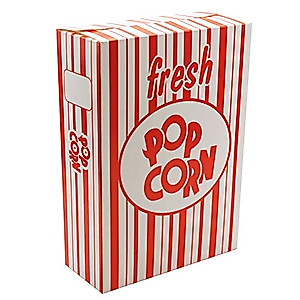 Fasmov 100 Pack Paper Popcorn Boxes, 6" L x 2 1/2" W x 8 1/2"H Close Top Movie Theater Popcorn Boxes, Popcorn Containers for Movie Party and Theater Night (Red and White Stripes)