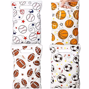 Pajean 100 Pcs Sport Party Favor Bags 10 x 7 Inch Football Goodie Bags Plastic Sport Birthday Gift Bags Soccer Baseball Candy Bags Basketball Treat Bags for Sport Football Basketball Party Stuffers