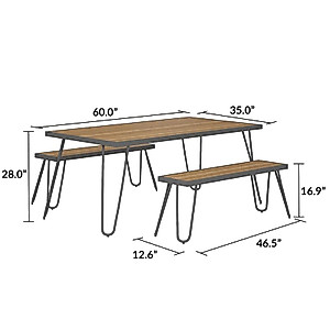 Novogratz 88192CNOE Poolside Paulette Outdoor Table and Bench Set, Charcoal
