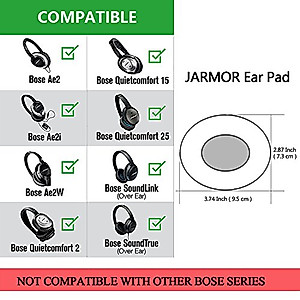 QC15 Replacement Ear Pads Kit, JARMOR Ear Cushion for Bose QuietComfort 2, Quiet Comfort 15, QC 25, QuietComfort 35, Ae2, Ae2i, Ae2w, Sound True, Sound Link (Around-Ear Only) Headphones (White)