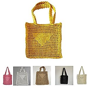 zz.luxi Handmade Straw Bag,Travel Beach Fishing Mesh Bag,Fashion Casual Travel Mesh Beach Tote Womens Hollow Shoulder Handbag Women Gift (Yellow)