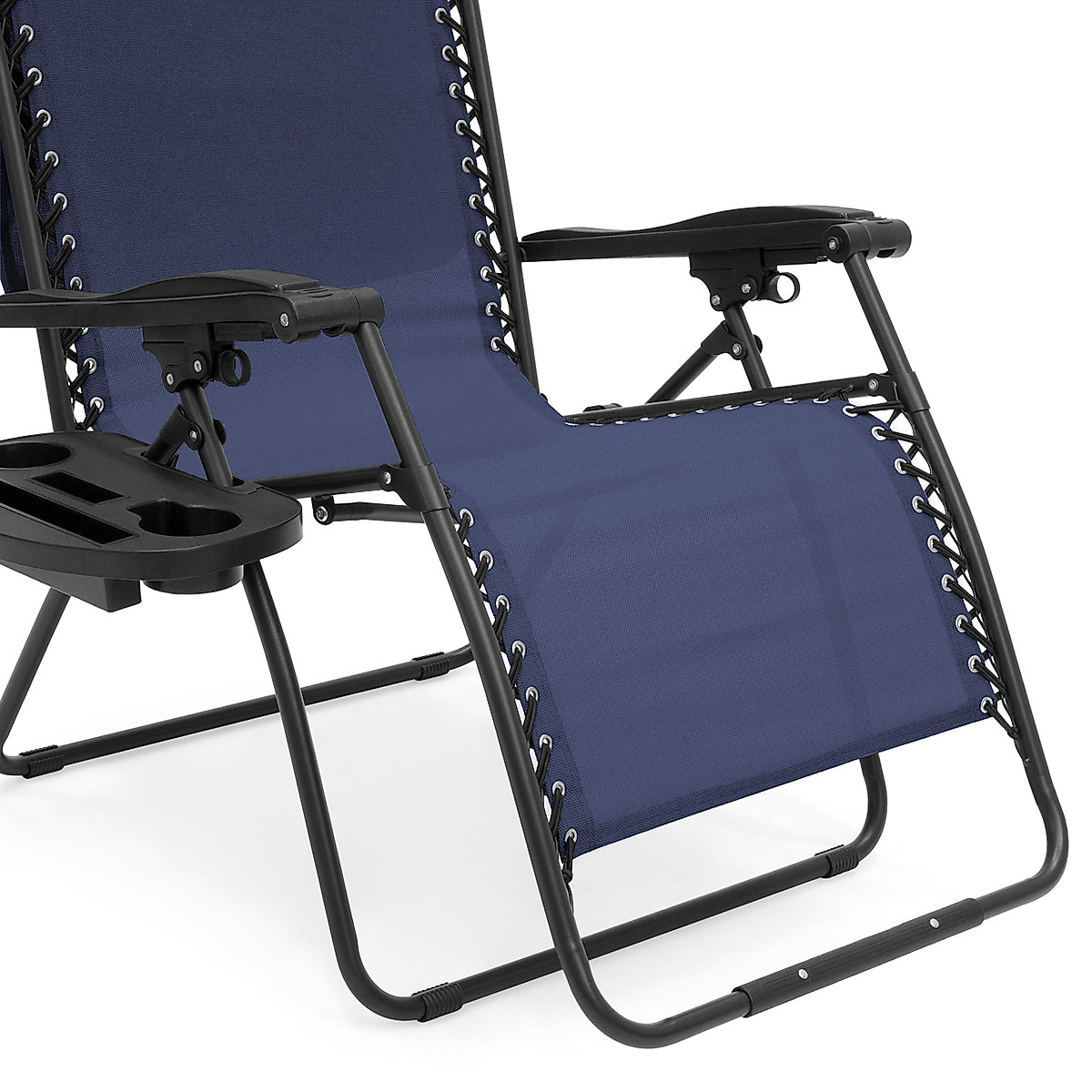 Best Choice Products Oversized Steel Mesh Zero Gravity Reclining Lounge Patio Chair w/Folding Canopy Shade and Cup Holder, Navy