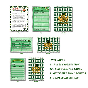 BEUFSE St' Patricks Day Friendly Feud Game Set, St' Patricks Day Party Game Supplies, St' Patricks Day Games for Adults, Feud Quiz, Family Activity, Family Games Night, Fun Holiday Game SC001