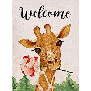Welcome Spring Cute Giraffe Garden Flag Double Sided Decorative Small Summer Yard Decor Flags 12 X 18 Inch