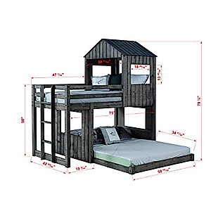 DONCO Kids Campsite Cabin Twin Over Full Loft Bed in Rustic Dirty Grey Finish