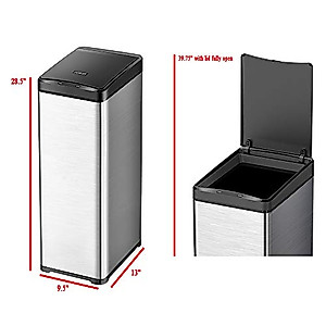 CozyBlock Automatic Trash Can for Kitchen, Stainless Steel Touchless Motion Sensor Bin, Wide Opening Soft Close Lid, LED Countdown Timer (13 Gallon- Slim Design)