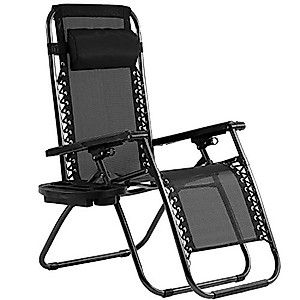 Zero Gravity Chairs Patio Chair Set of 1 Outdoor Adjustable Dining Reclining Folding Chairs for Deck Patio Beach Yard with Pillow and Cup Holder,Black