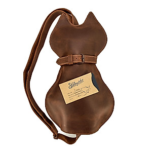 Hide & Play, Kitty Shape Backpack Handmade from Full Grain Leather - Pet Lover Accessory, Great for Travel & Everyday Use - Bourbon Brown