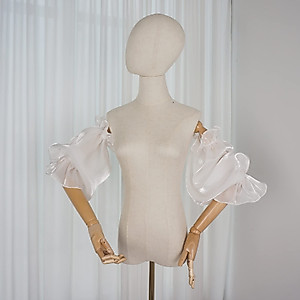 Detachable Sleeve for Wedding Dress Spandex Cuff Silky Organza Puff Sleeve Ivory
