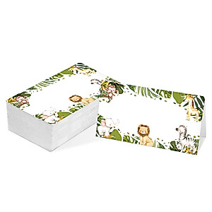 Table Place Card, Jungle Safari Animals Themed Tent Style Cards, Pack of 25 Half-Fold Reception Place Card, Wild Animal Food Labels, Perfect for Baby Shower, Birthday Party C04