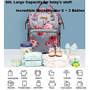 Diaper Bag Backpack, Baby Bag with Changing Pad, Waterproof Multifunction Nappy Bag,Maternity Travel Back Pack for Mom&Dad (Floral)
