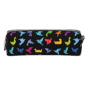 allgobee Pu Leather Pencil Bag Pen Case Origami-Bird-Art-Japan-Craft Students Stationery Pouch Pencil Holder Desk Organizer