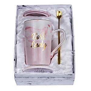 Jumway Boss Lady Mugs - Best Gifts for Mom and Female Boss Friend - Boss Gifts Birthday Gifts for Women Boss Mom 14oz Marble Ceramic Coffee Mug