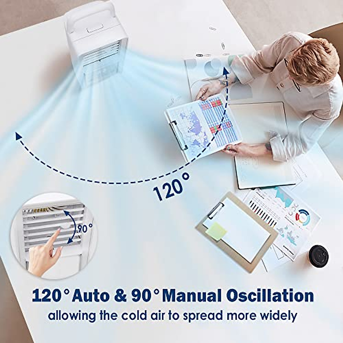 Portable Air Conditioners, USB Personal Evaporative Air Cooler with 12H Timer, 3 Wind Speeds 7 Colors Light, Touch Screen Desktop Cooling Fan with Large Water Tank for Home Room/17