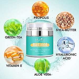 Mabox Moisturizer Cream for Face and Eye Area with 2.5% Active Retinol, Hyaluronic Acid, Vitamin E, Anti Aging Formula Reduces Wrinkles, Fine Lines, Best Day and Night Cream (1.7 Fl. Oz)