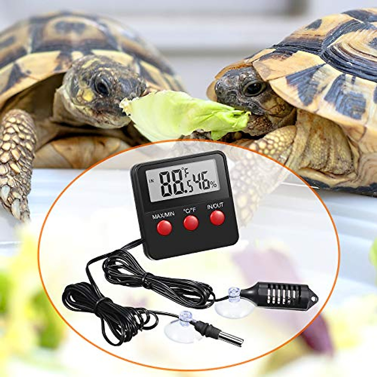 Weewooday 2 Pieces Reptile Thermometer and Humidity Gauge Reptile Terrarium Thermometer Hygrometer with Probes Indoor Outdoor Digital Pet Temperature and Hygrometer Gauge for Reptiles Pet Keeping