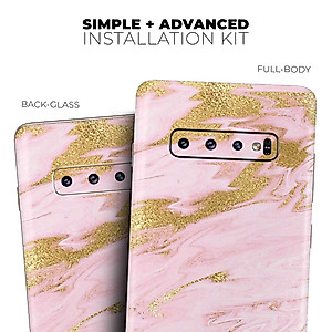 DesignSkinz Rose Pink Marble & Digital Gold Frosted Foil V18 Protective Vinyl Decal Wrap Skin Cover Compatible with The Samsung Galaxy S20 (Screen Trim & Back Glass Skin)