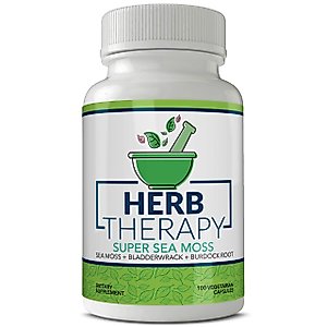 Herb Therapy Sea Moss Capsules 100 Pack - Irish Sea Moss with Bladderwrack Powder & Burdock Root Powder - Keto & Alkaline Diet Support - No Fillers Seamoss Raw Supplement