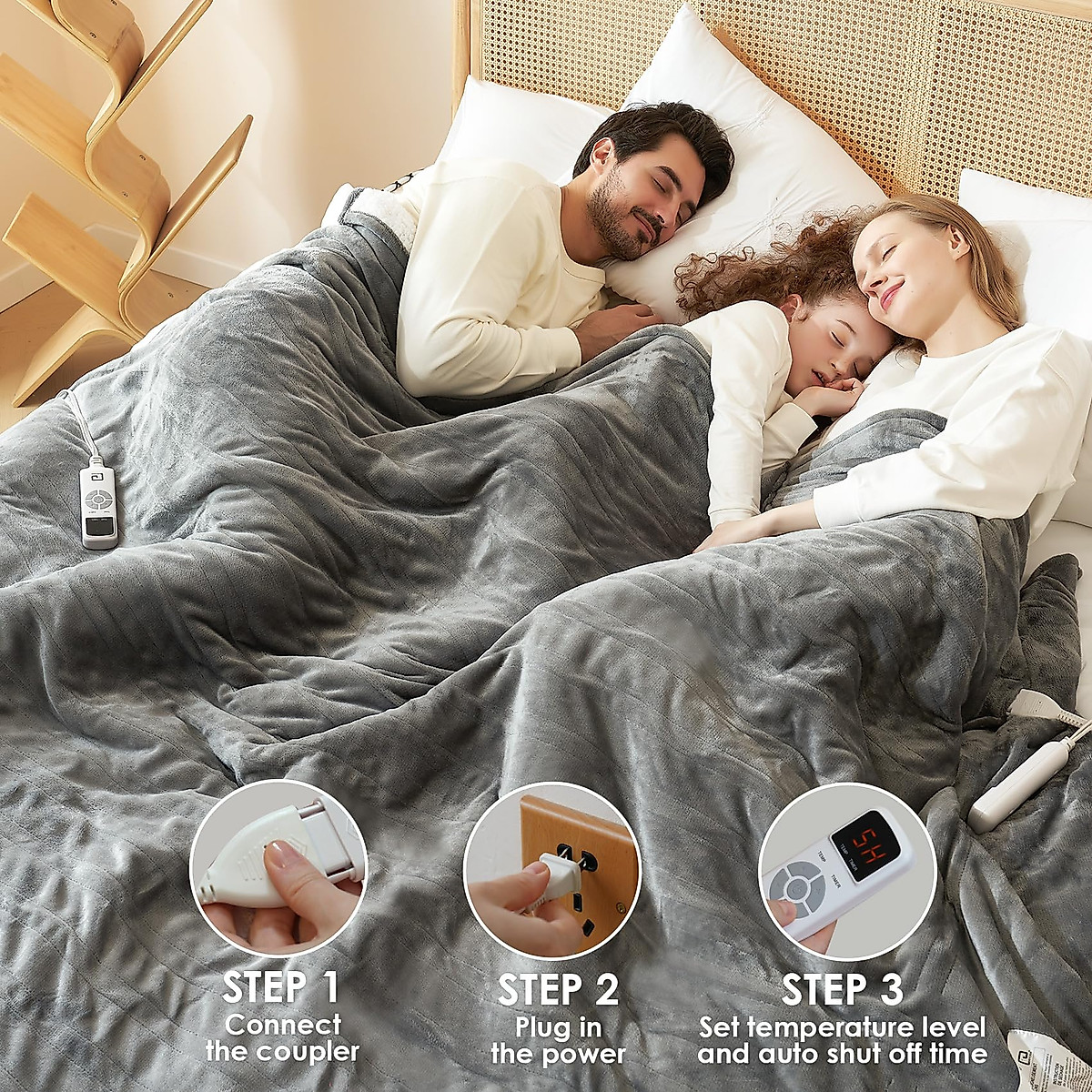 EHEYCIGA Heated Blanket Electric Blanket Throw - Heating Blanket with 5 Heating Levels & 4 Hours Auto Off, Soft Cozy Sherpa Washable Blanket with Fast Heating, 50 x 60 Inches, Grey