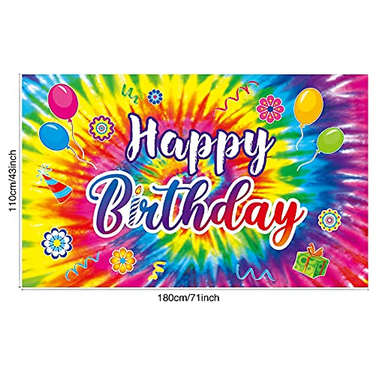 Tie Dye Birthday Backdrop, Tie Dye Party Supplies Birthday Decorations, Rainbow Birthday Banner Background, 60's 70's Hippie Theme Groovy Birthday Party Decorations, 71 x 43 Inches