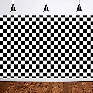 MAQTT 8x6FT Black and White Checkered Photo Background Chessboard Theme Children's Birthday Party Decor Supplies Baby Shower Festival Party Photography Backdrop