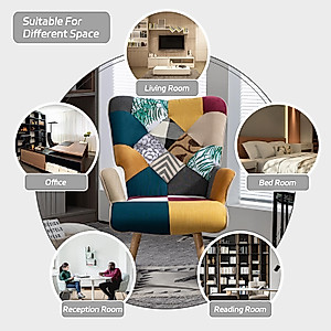 SAETSFEG Living Room Accent Chair with High Backrest, Bedroom Plaid Bohemian Upholstered Armchair for Mid Century, Modern Cozy Chairs for Small Spaces, Colorful 2 Pack