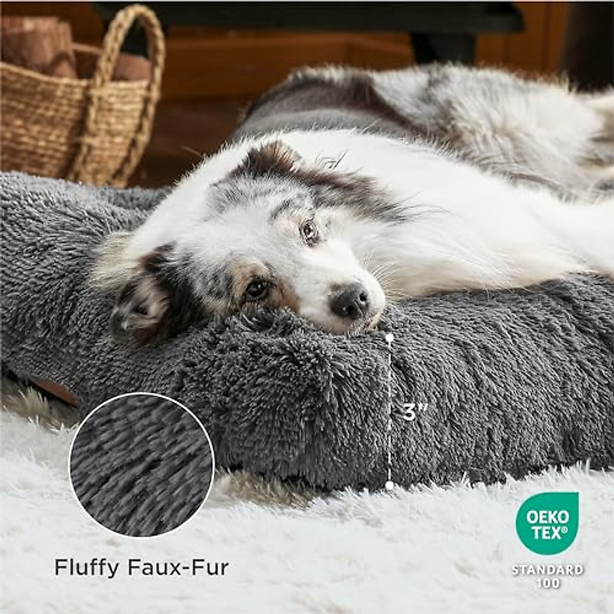 Bedsure Extra Large Dog Bed Washable, Plush Calming Dog Crate Beds for Large Breed, Fulffy Dogs Sleeping Mat, Anti-Slip Pet Kennel Pad, 41" x 29", Dark Grey