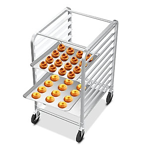 VINGLI 10-Tier Full/Half Sheet Pan Rack, Aluminum Bakery Rack, Speed Rack, Bakers Rack with Lockable Wheels for Home Commercial Kitchen, Restaurant, Cafeteria, Dessert Shop, 20" W x 26" D x 38" H