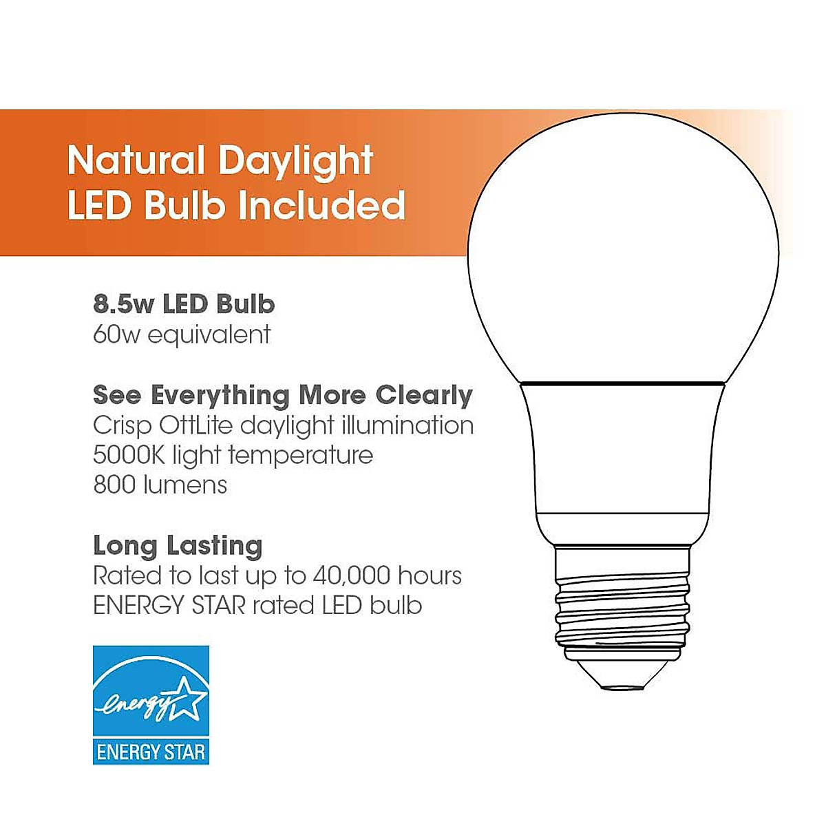 OttLite Archer Floor Lamp - Mid-Century Modern Design, Satin Brass Finish, LED, Adjustable Shade