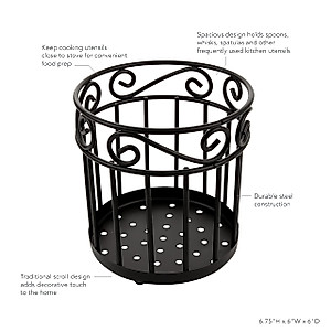 Spectrum Diversified Scroll Grande Holder & Kitchen Countertop Organizer Cooking Utensil Crock for Kitchen Organization & Storage, Cutlery & Flatware Caddy, Black