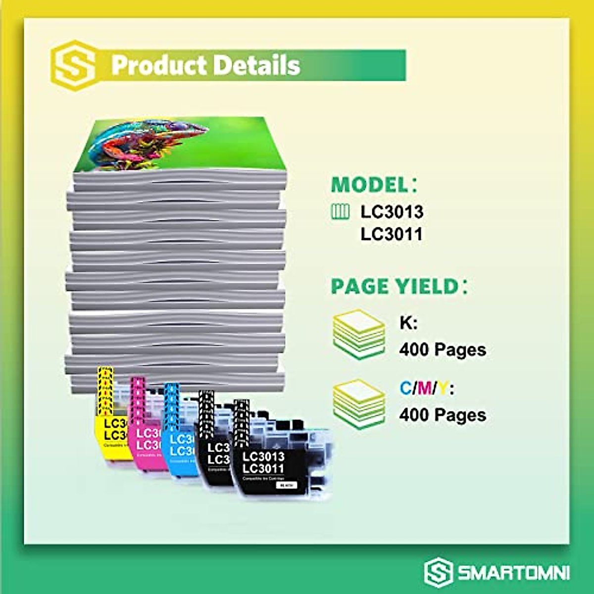 S SMARTOMNI LC3013 LC3011 Compatible Ink Cartridge Replacement for Brother LC 3013 LC 3011 Ink Cartridge for Brother MFC-J497DW MFC-J690DW MFC-J895DW MFC-J491DW Color 5-Pack Set (2KCMY)