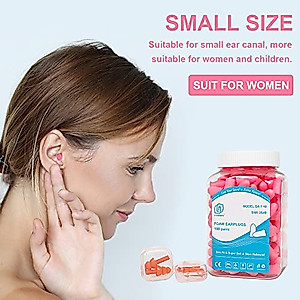 LYSIAN Slim Size Foam Ear Plugs for Noise Reduction Small Ear Women, Kids-35dB SNR Noise Canceling Earplugs for Sleeping, Snoring, Work, Shooting, Study Loud Noise, Pink-100 Pairs,