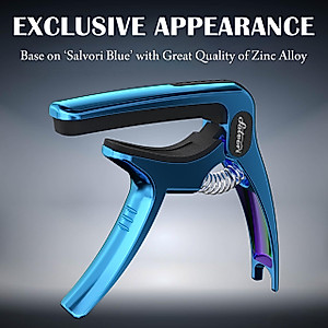 Salvori Exclusive Gradient 'Blue-Plated' Heavy-Duty Guitar Capo for Acoustic/Electric Guitar with 4 Picks, Guitar Clip/Guitar Clamp/Guitar Accessories for Classical Guitar, Ukulele, Mandolin and Banjo